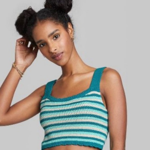 wild fable | Tops | Nwt Wild Fable Crochet Knitted Striped Teal Crop ...